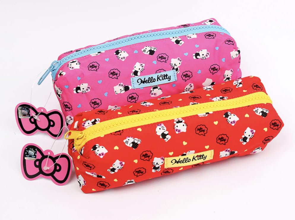 Bandal & Neoul Kitty's Pink & Red Writing Instrument Pouch with Bold Zipper (Pink)
