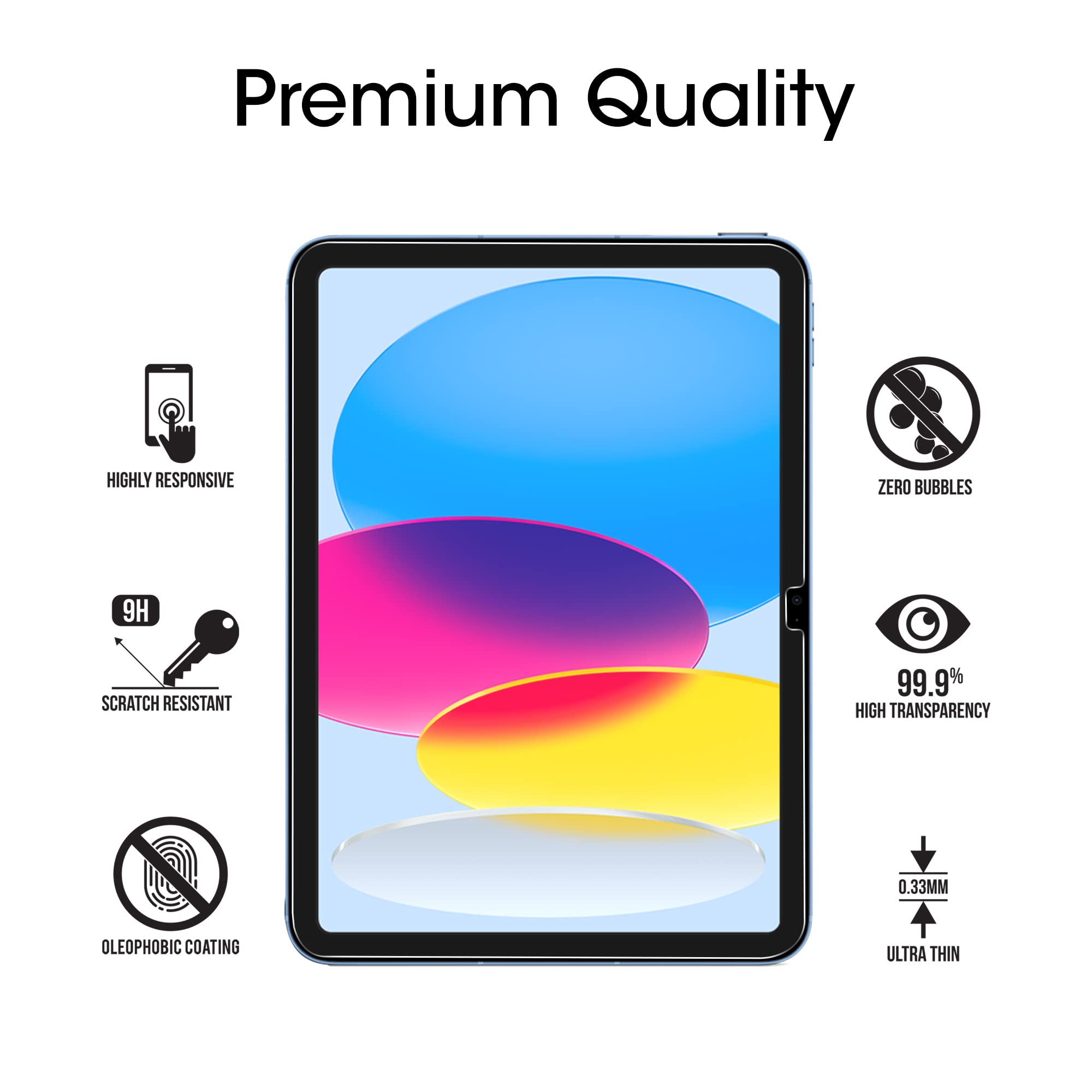 amFilm 2-Pack Glass Screen Protector Compatible with iPad 10th Generation 10.9 Inch (2022), 9H Tempered Glass Screen Protector, Ultra Sensitive, Face ID & Apple Pencil Compatible