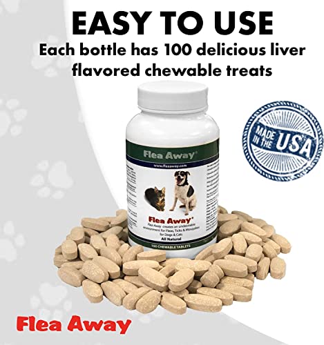 Flea Away All Natural Supplement for Fleas, Ticks, and Mosquitos Prevention for Dogs and Cats, 100 Chewable Treat Tablets, Single