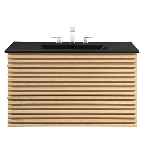 Modway Render 36" Wall-Mount Bathroom Vanity in Oak Black