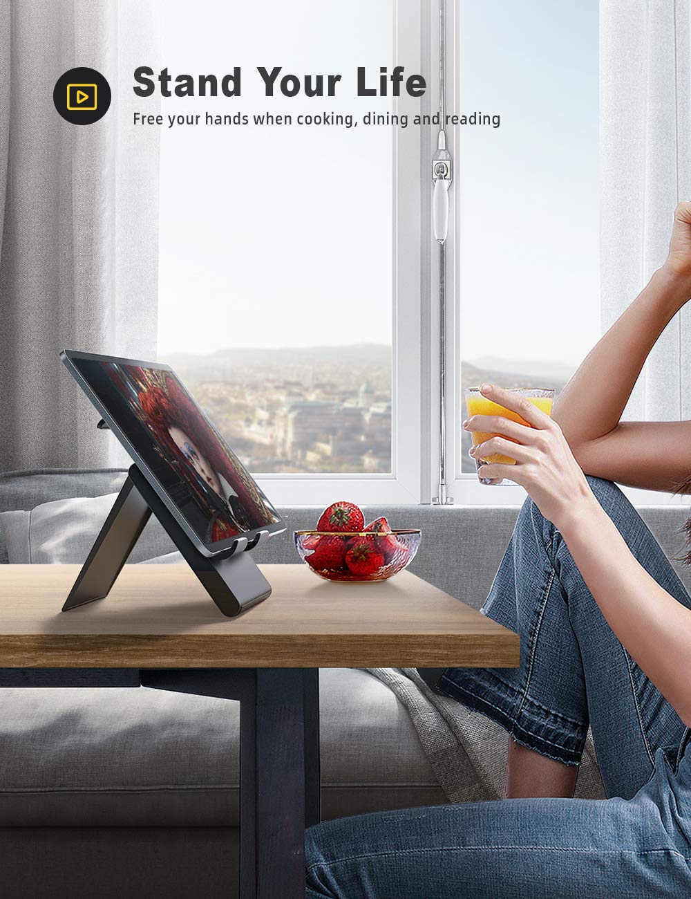 Lamicall Adjustable Tablet Stand Holder - Foldable Desktop Stand Charging Dock for Desk Compatible with iPad Air Mini Pro 9.7,12.9, Phone 12 Mini 11 XS Max XR X Plus S10 S9 S8 Smartphones (4-13”)