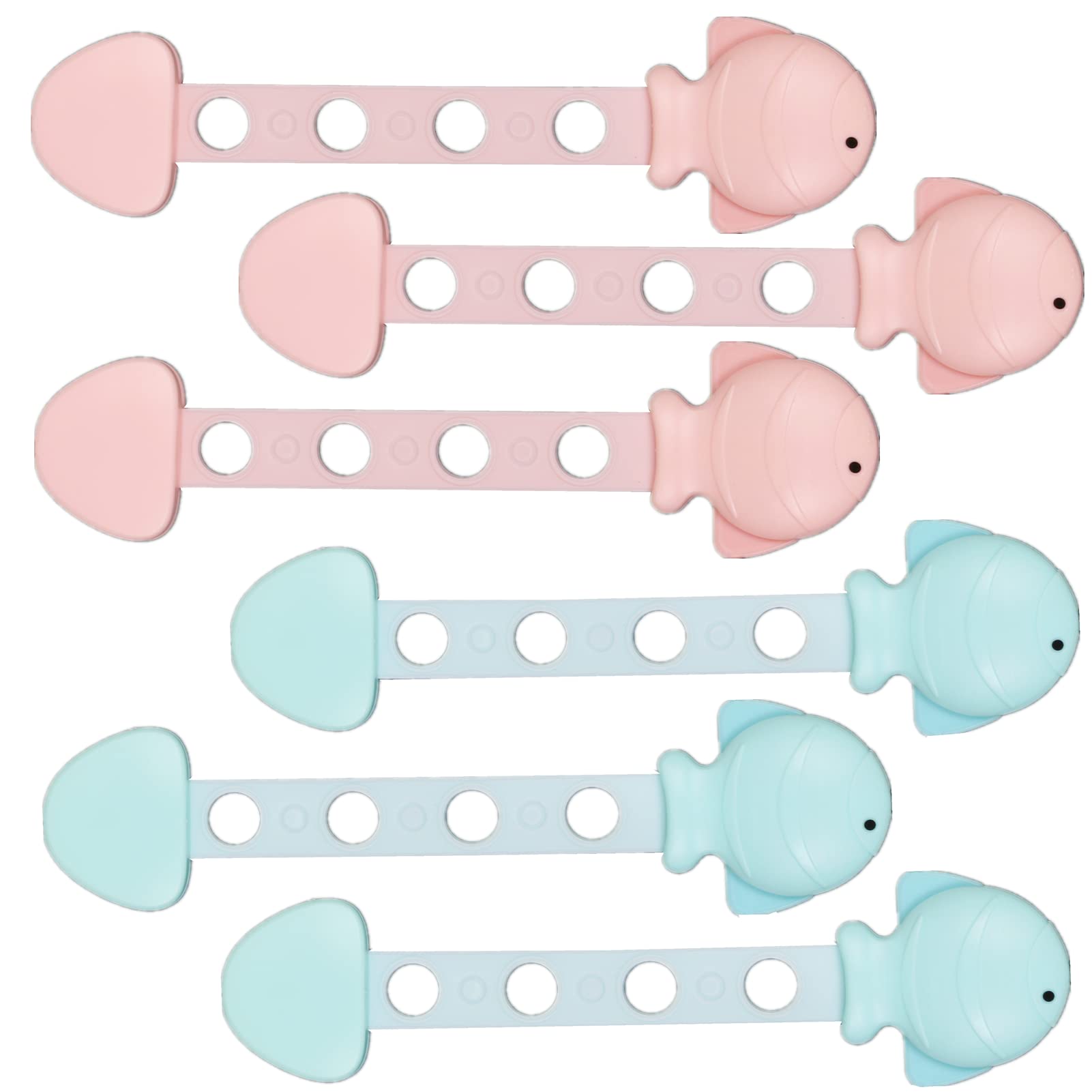 6 Pack Safety Strap Locks for Fridge, Cabinets, Drawers, Dishwasher, Toilet- Adjustable Strap, Fish Style Child Proof Locks for Cabinet Doors, Child Proof Cabinet Latches, Child Safety Cabinet Locks