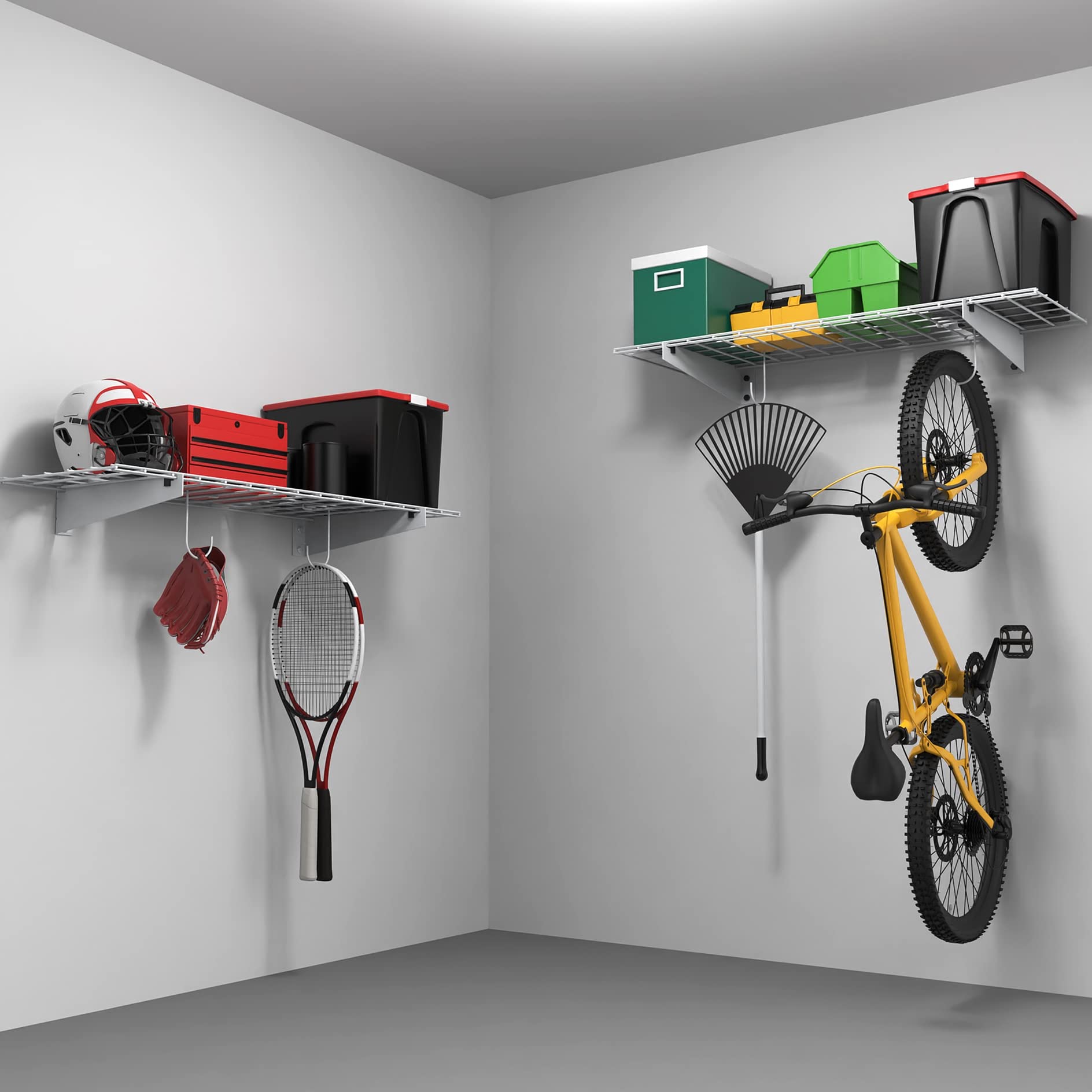 TORACK 2 Pack Garage Storage System Shelves, 15" x 45" Wall Mounted Wire Shelves for Storage Heavy Duty Garage Wall Shelving(Pack of 2, White)