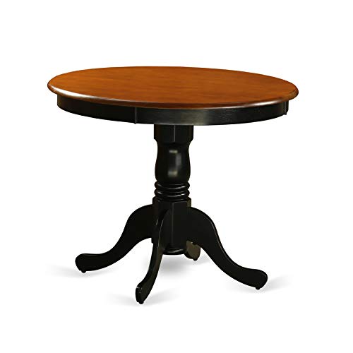 East West Furniture ANKE3-BLK-LC 3 Piece Room Set Contains a Round Kitchen Table with Pedestal and 2 Faux Leather Upholstered Dining Chairs, 36x36 Inch, Black & Cherry