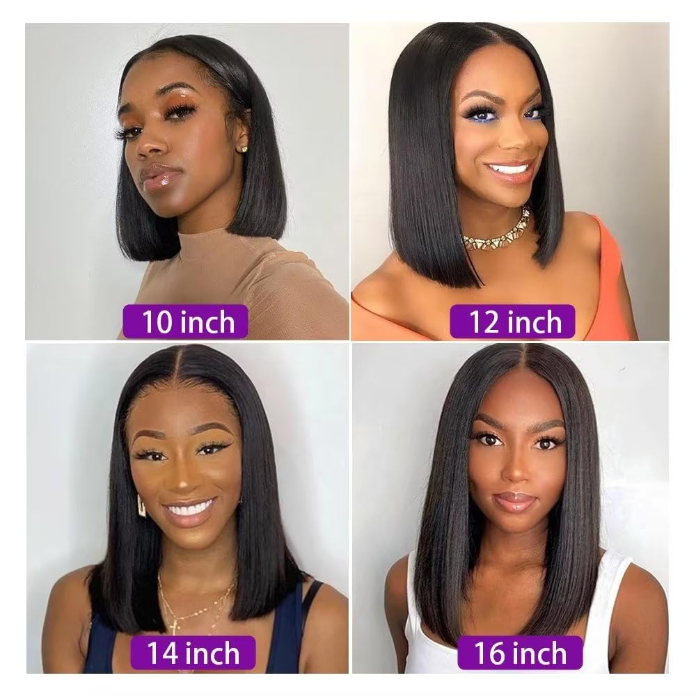 Akcswo Bob Wig 13x4 150% Density Frontal Black Short Bob Lace Front Wigs Pre Plucked Straight Bob Human Hair Wig 10 Inch