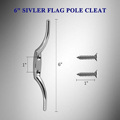 Anley 2 PCS Silver FlagPole Halyard Rope Cleat Hook - 6 Inch Rust Free Zinc Alloy - Mounting Screws Included