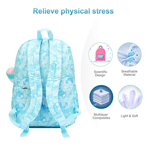 Caran·Y Waterproof Girls Backpack for Kids in Elementary School bag Large space Love decoration Starry pattern Fit Over 6 years old Backpack for Toddler Girls Book Bag(Aqua Blue)