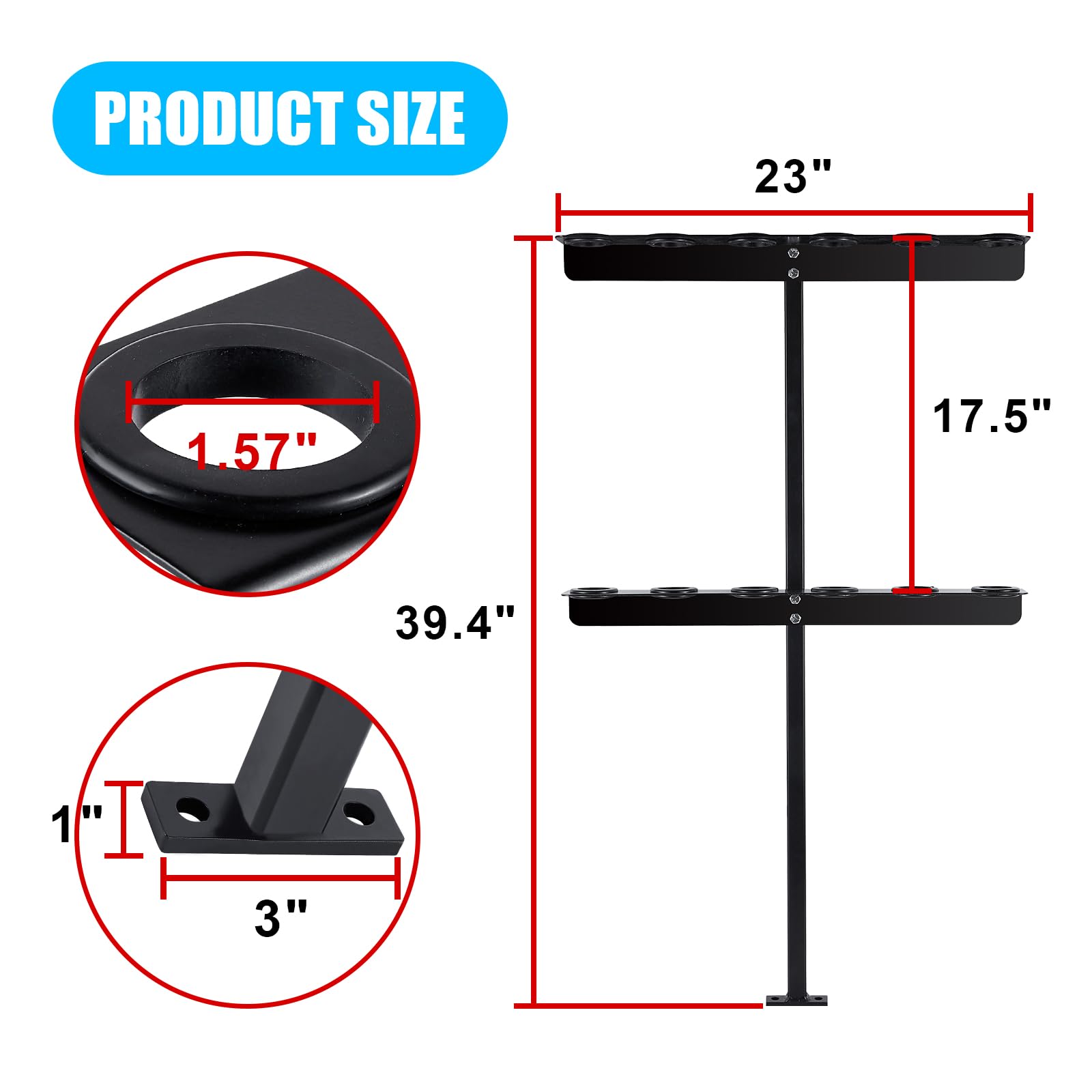 TECTRUC Vertical Hand Rack Landscape Hand Tool Rack,6 Holes Long Handle Tool Storage Holder for Truck Trailer& Garage or Shed Walls Holds 6 Tools for Shovels, Rakes, Hoes(1 Pack, Black)