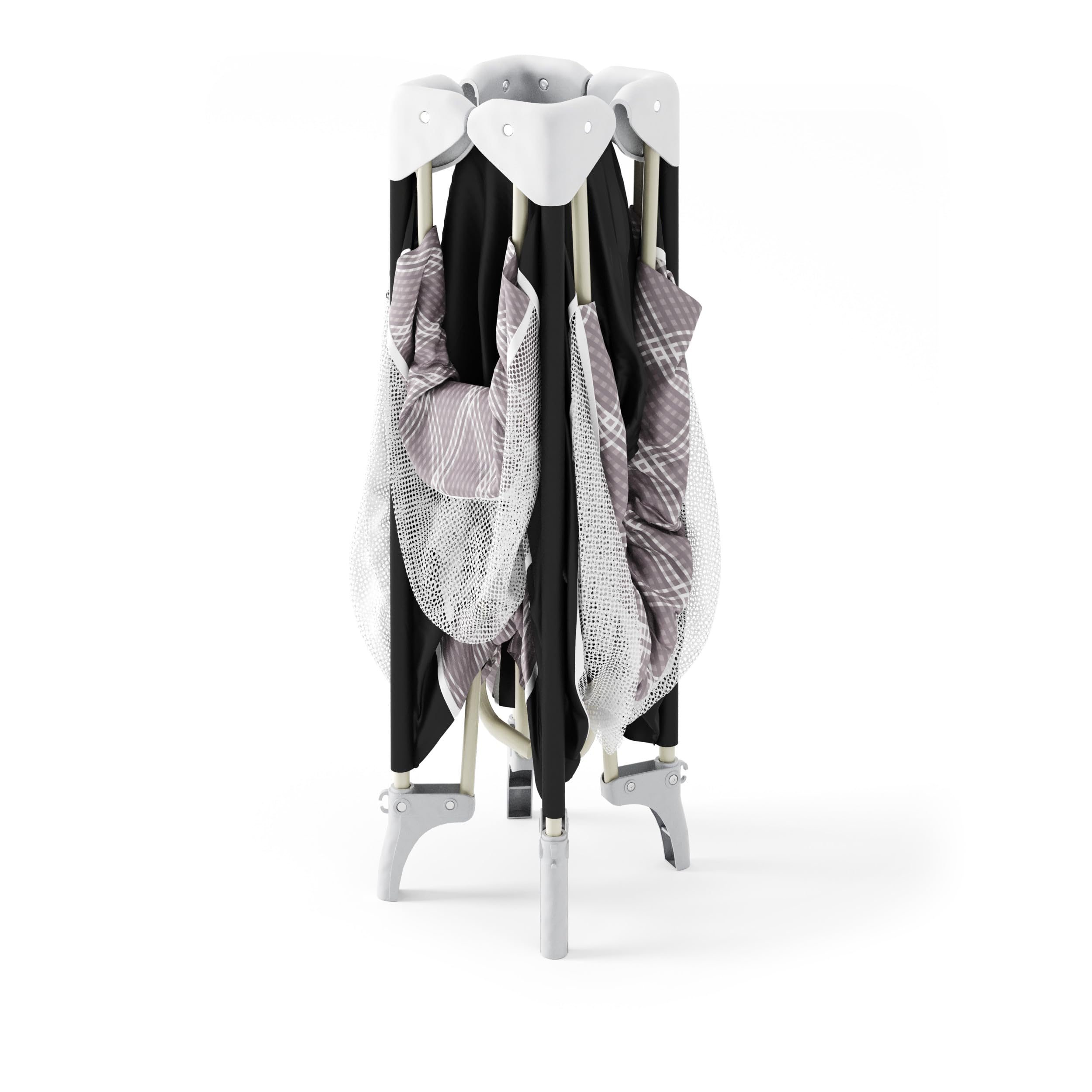 Foundations Sleep 'N Store Baby Pack and Play Yard - Portable Yard with Removable Infant Bassinet - Easy to Store Foldable Travel Play Pen - Includes Storage Bag & Foam Mattress - Mod Plaid Gray