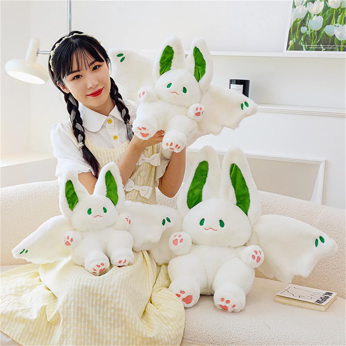 Sengocis 13.7 inch Unique Pink Bat Rabbit Plush Toy,Bat Bunny Plush Pillow,Bat Rabbit Cute Halloween Stuffed Animal