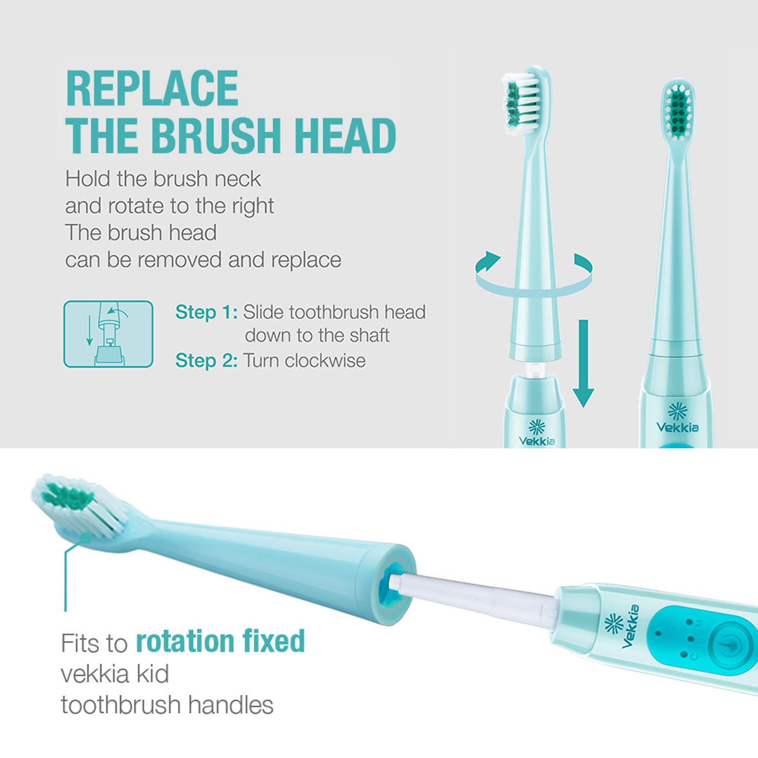 Vekkia Kids Electric Toothbrush and Replacement Heads Purchased Together Save 10%