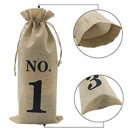Shintop 10pcs Jute Wine Bags, 14 x 6 1/4 inches Hessian Numbered Wine Bottle Gift Bags with Drawstring for Blind Wine Tasting (Brown)