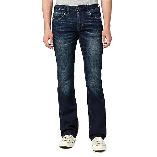Buffalo David Bitton mens Slim Boot King Jeans, Whiskered and Sanded Indigo, 32W x 30L US