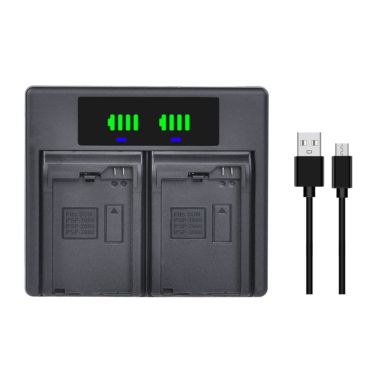 Batmax 2Pcs 2400mAh PSP-2000 Battery + LED Dual USB Charger with Type C Port for Sony PSP 2000 PSP 3000 PSP-2001 PSP-3001 PSP-3004 PSP-S110 PSP Lite PSP Slim Console
