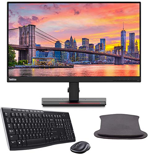 Lenovo ThinkVision T24i 23.8in 1920 x 1080 FHD IPS WLED-Backlit LCD Raven Black Monitor Bundle with HDMI, VGA, DisplayPort, USB Hub, Gel Mouse Pad, and MK270 Wireless Keyboard and Mouse Combo