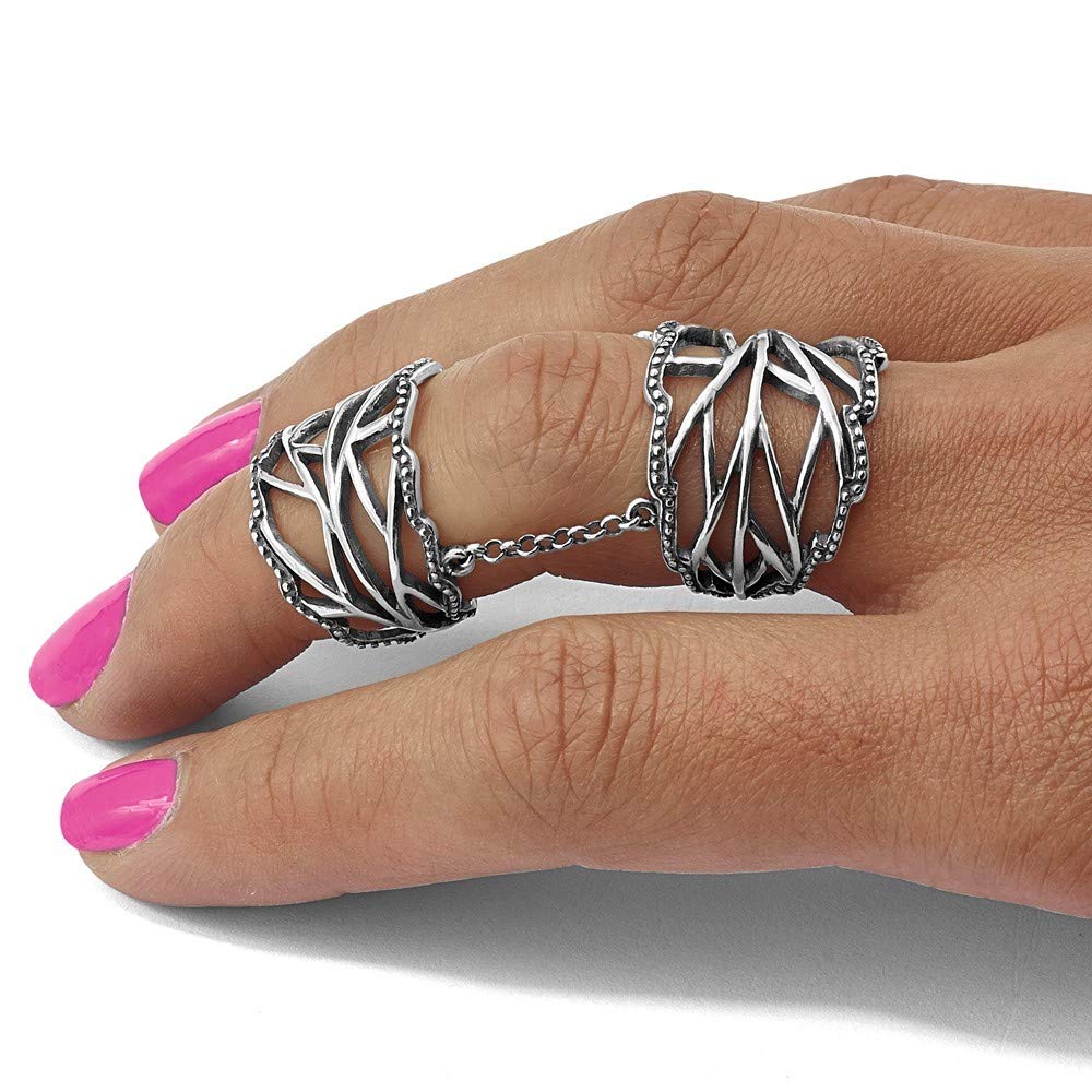 925 Sterling Silver Solid Oxidized Polished Textured Full Finger Adjustable Ring Jewelry Gifts for Women