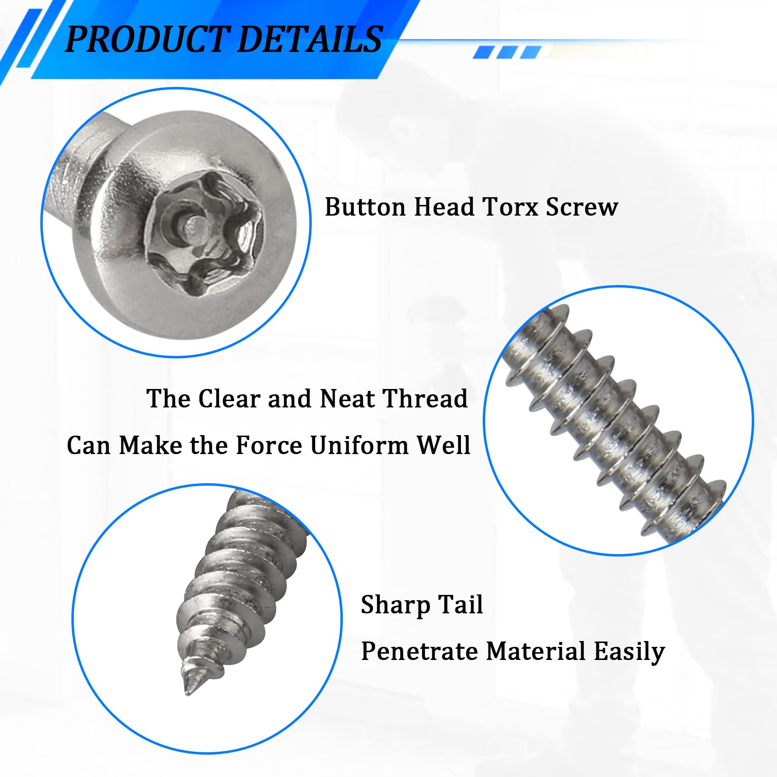 Akivome 180 Pcs #8 Button Head Torx Security Screws 304 Stainless Steel Anti-Theft Tamper Proof Screws Assortment Kit with T20 Bit (#8 x 1/2'', 5/8'', 3/4'', 1'', 1-1/4'', 1-1/2'')