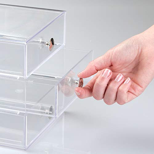 iDesign BPA-Free Plastic 3-Drawer Vanity Organizer - 6.5" x 6.5" x 6.5", Clear