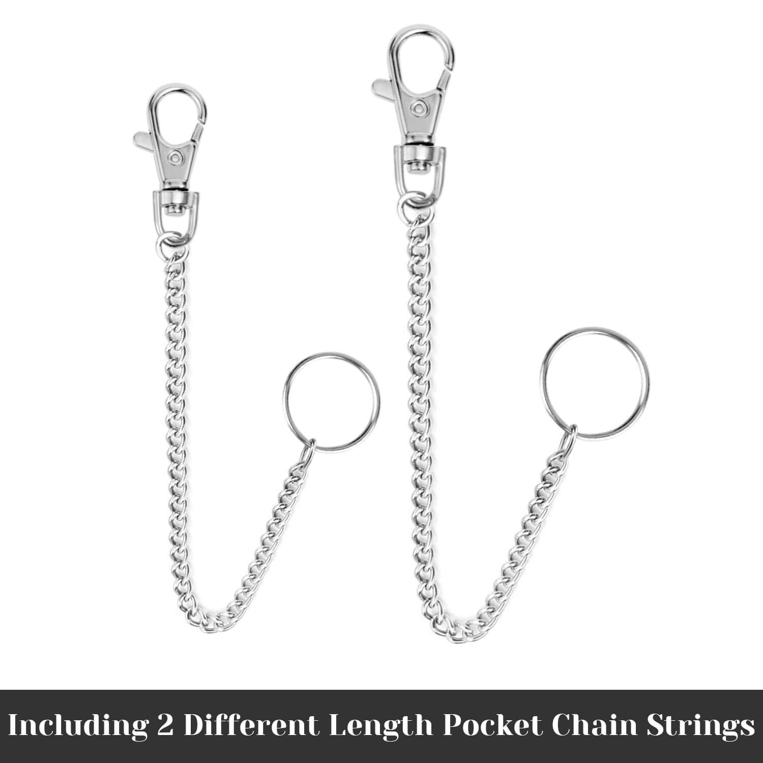 anezus 2Pcs Chain Belt Set, Wallet Chain, Pants Chain, Pocket Chain with Keyring for Pants Belt Jeans Wallets and keys (16” & 20”)