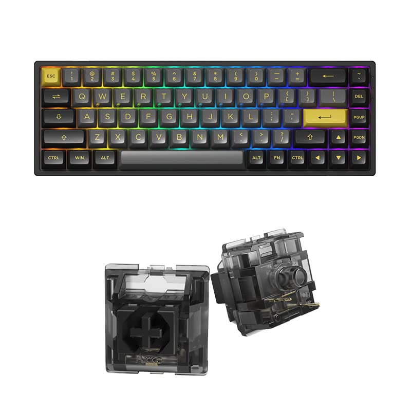 Akko 3068B Plus Black & Gold 65% Percent Hot Swappable Mechanical Keyboard Wireless with Extra 90pcs Jelly Black Linear Switches, Wired/Bluetooth RGB Gaming Keyboard with PBT Keycaps