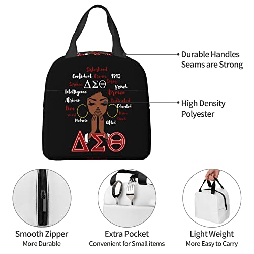 Delta-Sigma Lunch Bag Sorority Paraphernalia Gifts Reusable Lunch Box for Women Men Travel Work Hiking Black One Size