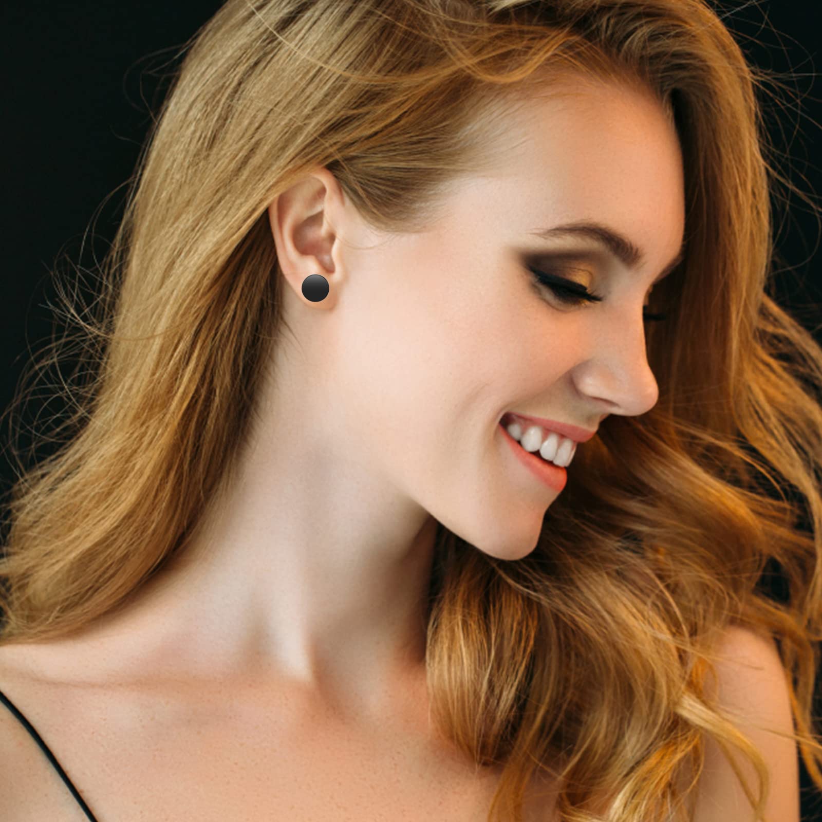 6 Pairs Dot Stud Earrings Unisex Stainless Steel Ear Studs Black Round Flat Top Stud Earrings Set for Women Men (3 mm-8 mm)