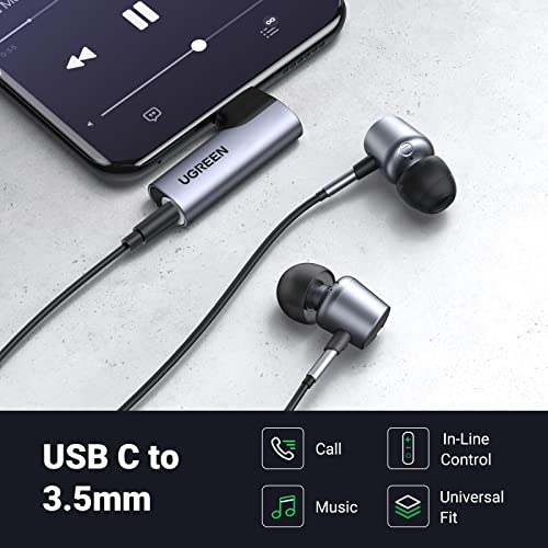 UGREEN USB C to 3.5mm Audio Adapter Type C Aux Headphone Jack DAC Stereo Mic HiFi Right Angle Earphone Dongle Compatible with iPad Pro Air 5 4 Mini 6, Galaxy S23 Ultra S22 S21 S20, Pixel 7 Pro, Gray