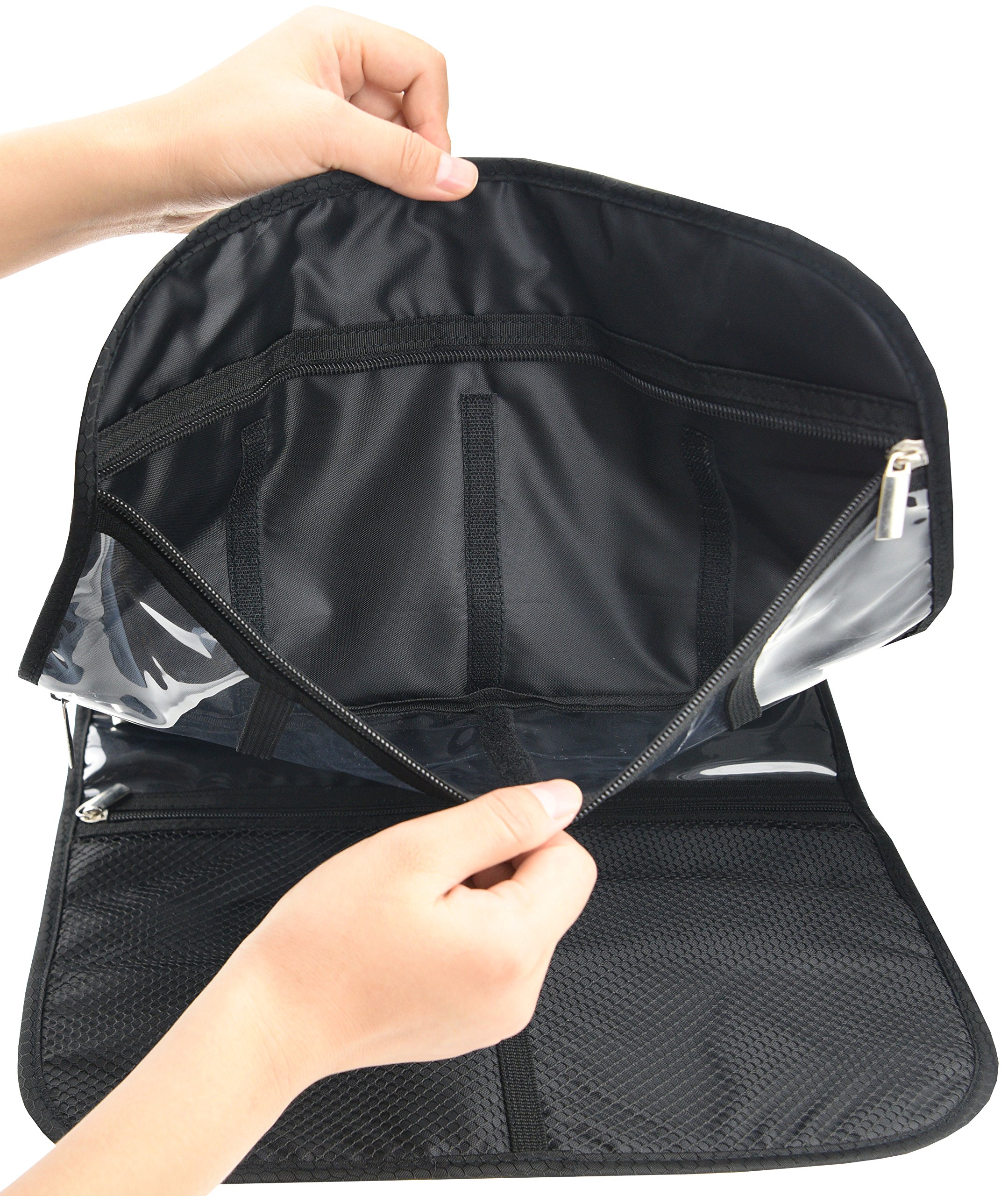 Freegrace Premium Hanging Toiletry Travel Bag - Cosmetic, Jewelry, Toiletry & Accessory Storage Organizer Bag, Large Size, Various Compartments (Black)