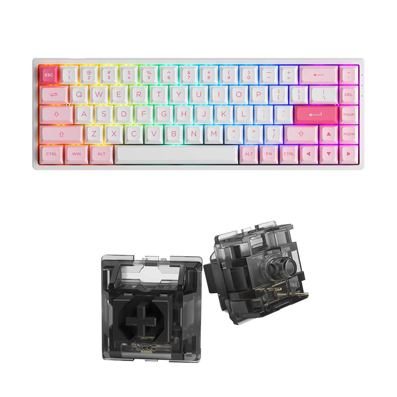 Akko 3068B Plus Prunus Lannesiana 65% Percent Hot Swappable Pink Mechanical Keyboard Wireless with Extra 90pcs Jelly Black Linear Switches, Wired/Bluetooth RGB Gaming Keyboard with PBT Keycaps