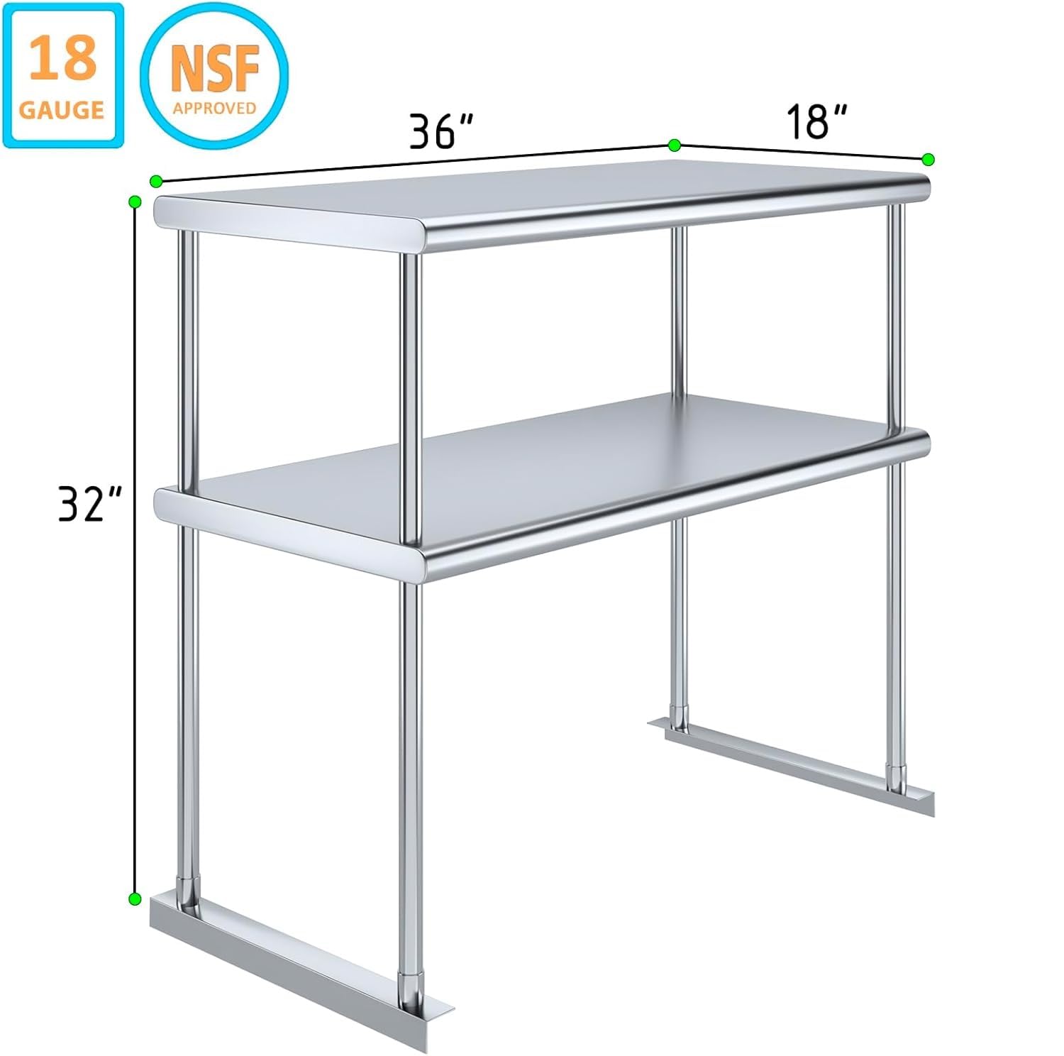 Express KitchQuip NSF Certified 18 Gauge Heavy Duty Stainless Steel Double overshelf with Brackets for Kitchens, Utility Rooms, Storage, Offices & Home