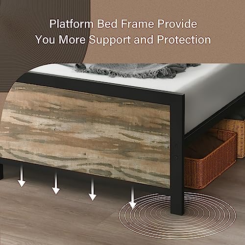 Catrimown Twin Bed Frames, Twin Size Platform Bed Frame with Wooden Headboard, Rustic Bed Frame with Strong Slat Support, No Box Spring Needed, 12”Under Bed Storage, Easy Assemble, Twin