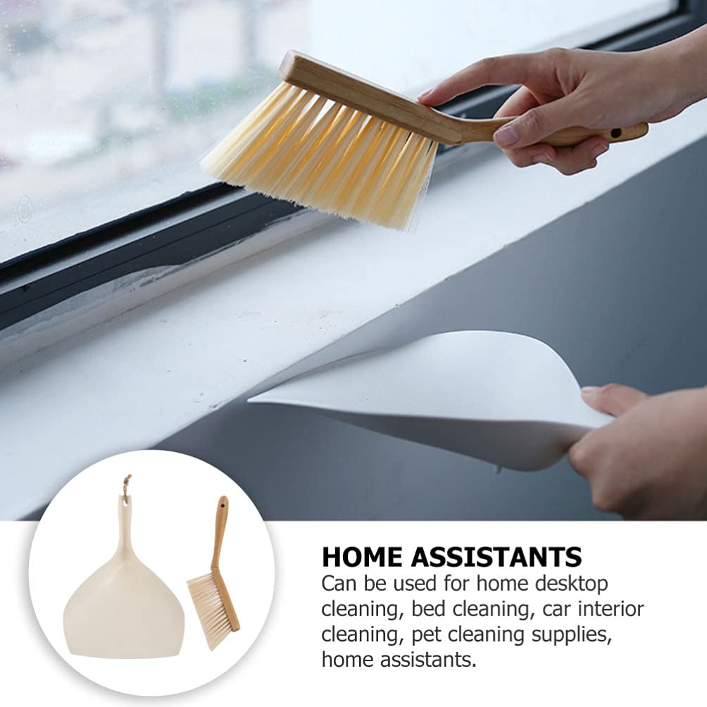 Cabilock 1 Set Desktop Broom Pets House Cleaning Brush Dustpan and Brush Hand Sweeping Brush Mini Broom and Dustpan Plastic Pet Carrier Broom with Dustpan Wooden Counter Household Child