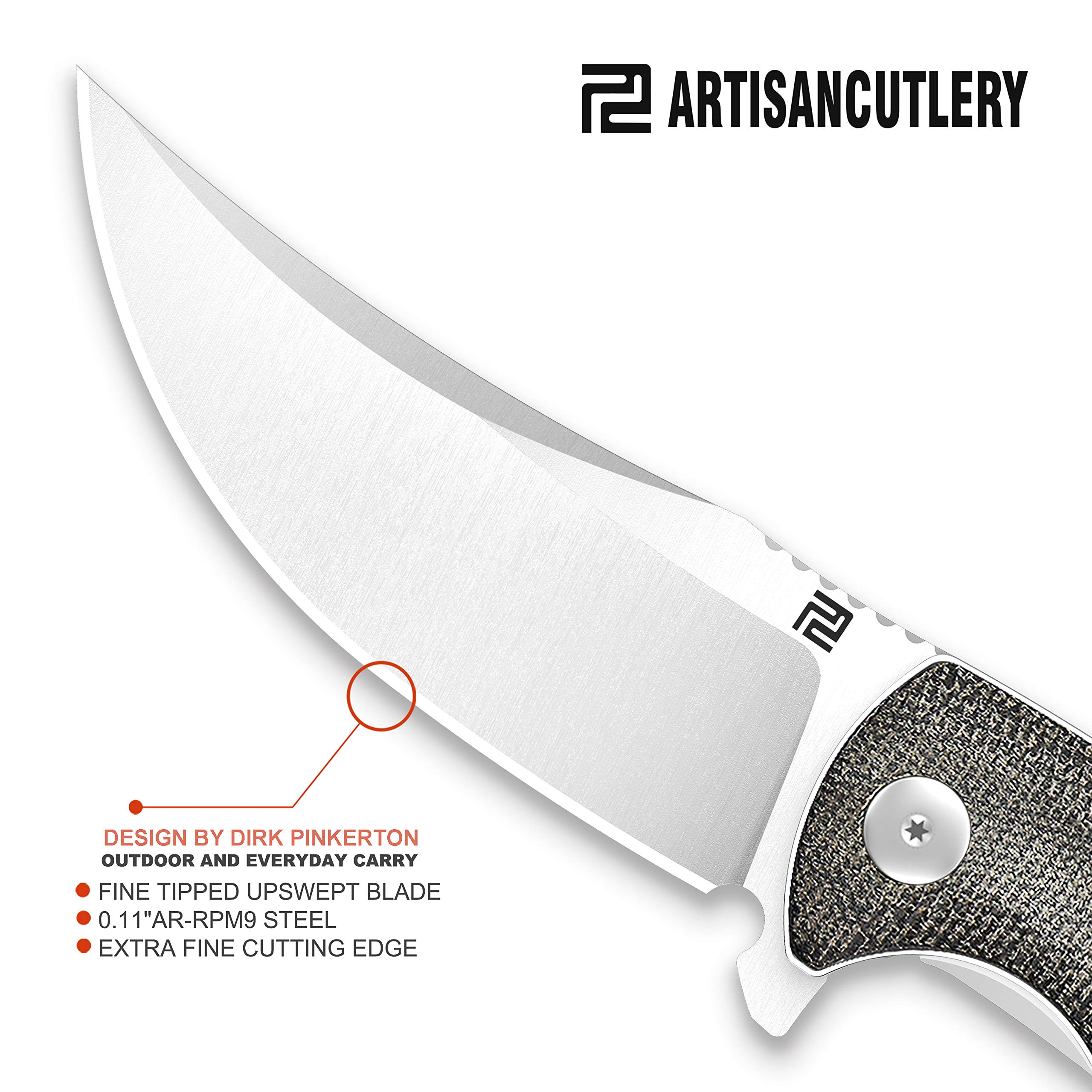 ARTISANCUTLERY Folding Knife Arroyo (ATZ-1845) AR-RPM9 Powder Steel Balde Micarta Tactical Handle Pocket Folding Knife EDC OD Green Micarta
