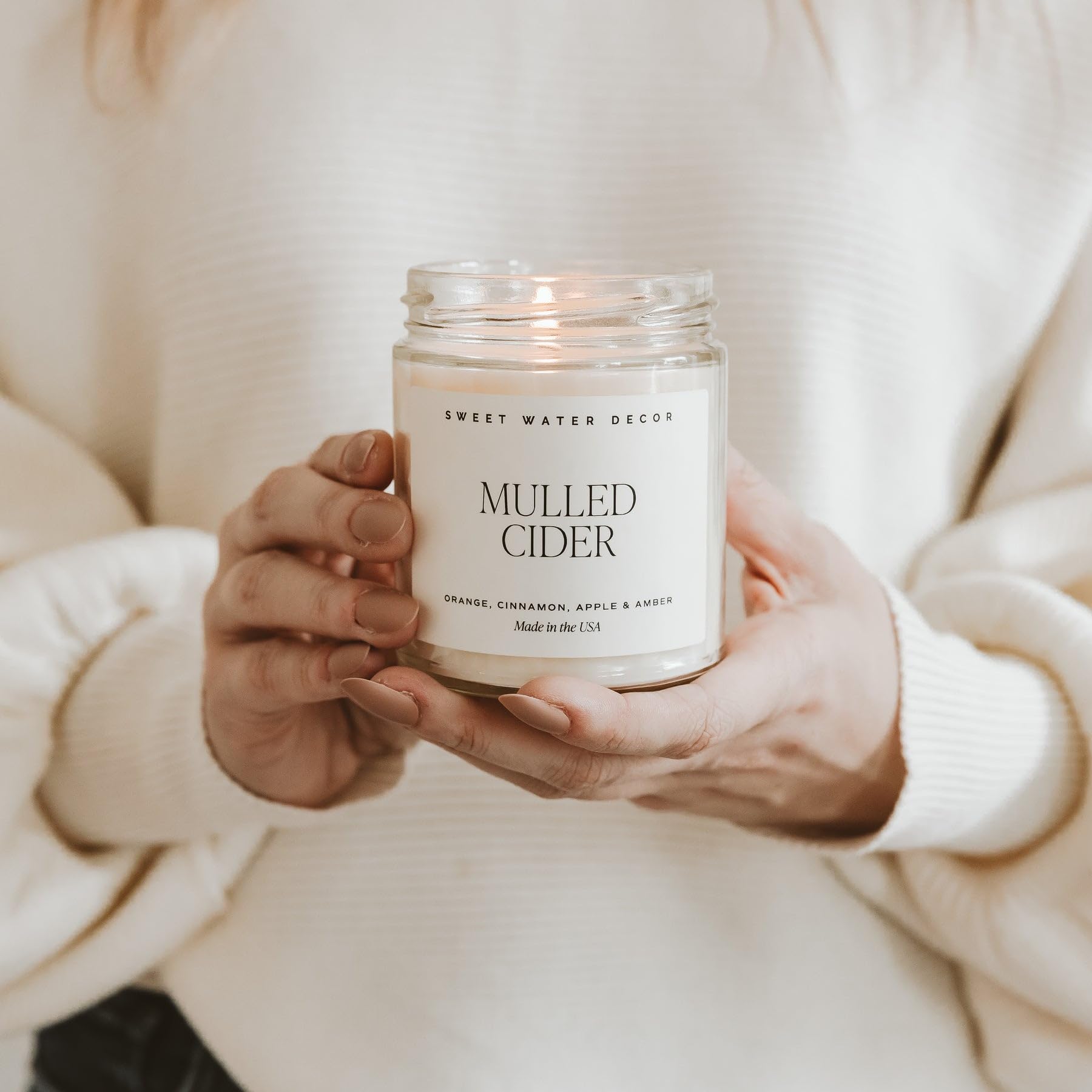 Sweet Water Decor Mulled Cider Candle - Fall Candle with Cinnamon, Icing and Cinnamon Buttery Pastry for Home - Fall Soy Candle with 40 Hours Burn Time - 9Oz Gold Lid Clear Jar Mulled Cider Scents
