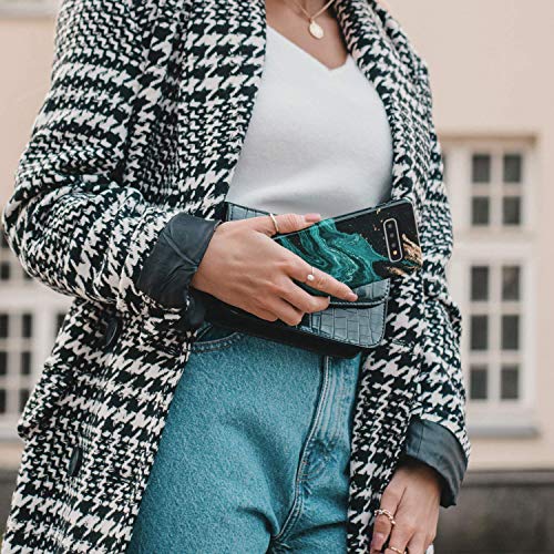 BURGA Phone Case Compatible With Samsung Galaxy Note 10 - Hybrid 2-Layer Hard Shell + Silicone Protective Case -Emerald Green Jade Stone Luxury Gold Glitter Marble - Scratch-Resistant Shockproof Cover