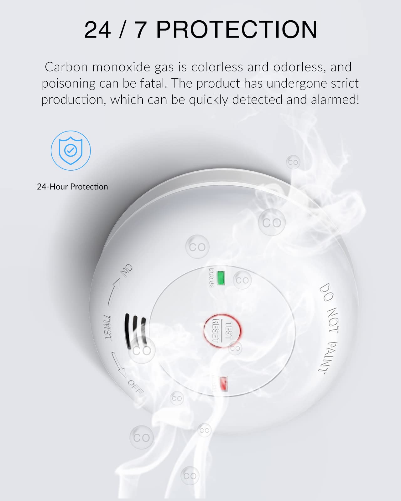 SITERWELL Carbon Monoxide Detector, 7-Year Product Life CO Detector with LED Indicator, CO Alarm with Test & Silence Button, Battery Operated, Low Battery Warning, UL 2034 Standards, 4 Pack