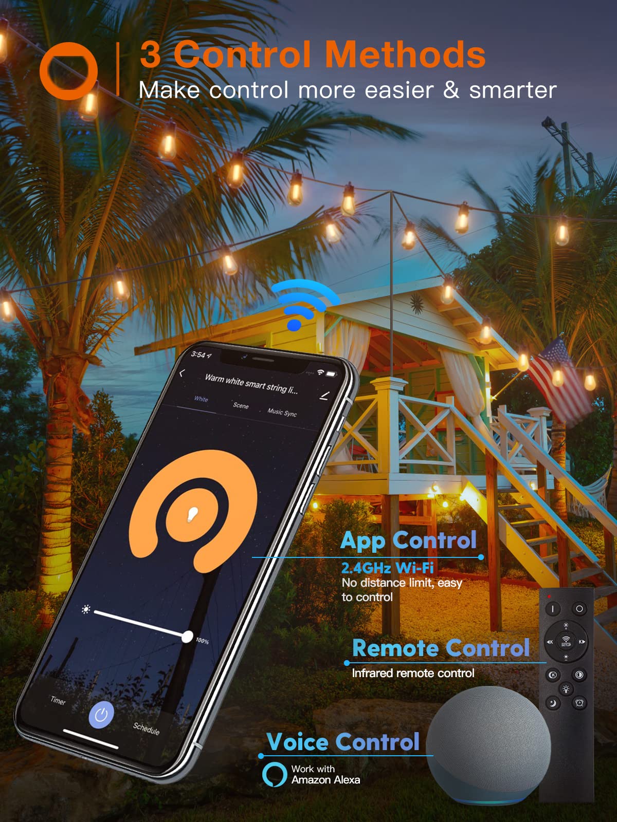 addlon 96FT Smart Outdoor String Lights with Remote, Dimmable Patio Lights with 30 LED Edison Waterproof Bulbs, String Lights for Outside Works with APP, Music Sync Outdoor Lights for Gazebo Backyard