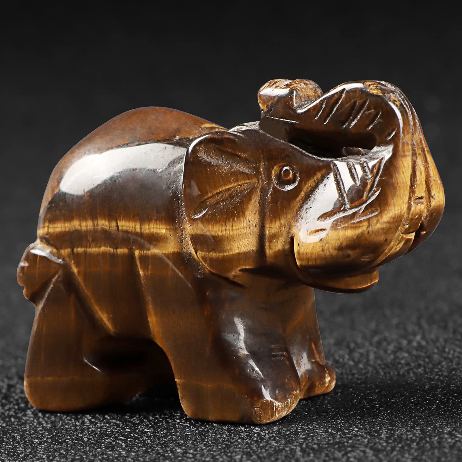 Artistone 2 Inch Yellow Tiger Eye Crystal Elephant Hand Carved Natural Stone Processed Crystal Gem Elephant Statue Animal Collectibles Home Decor Desk Accessories with Gift Box