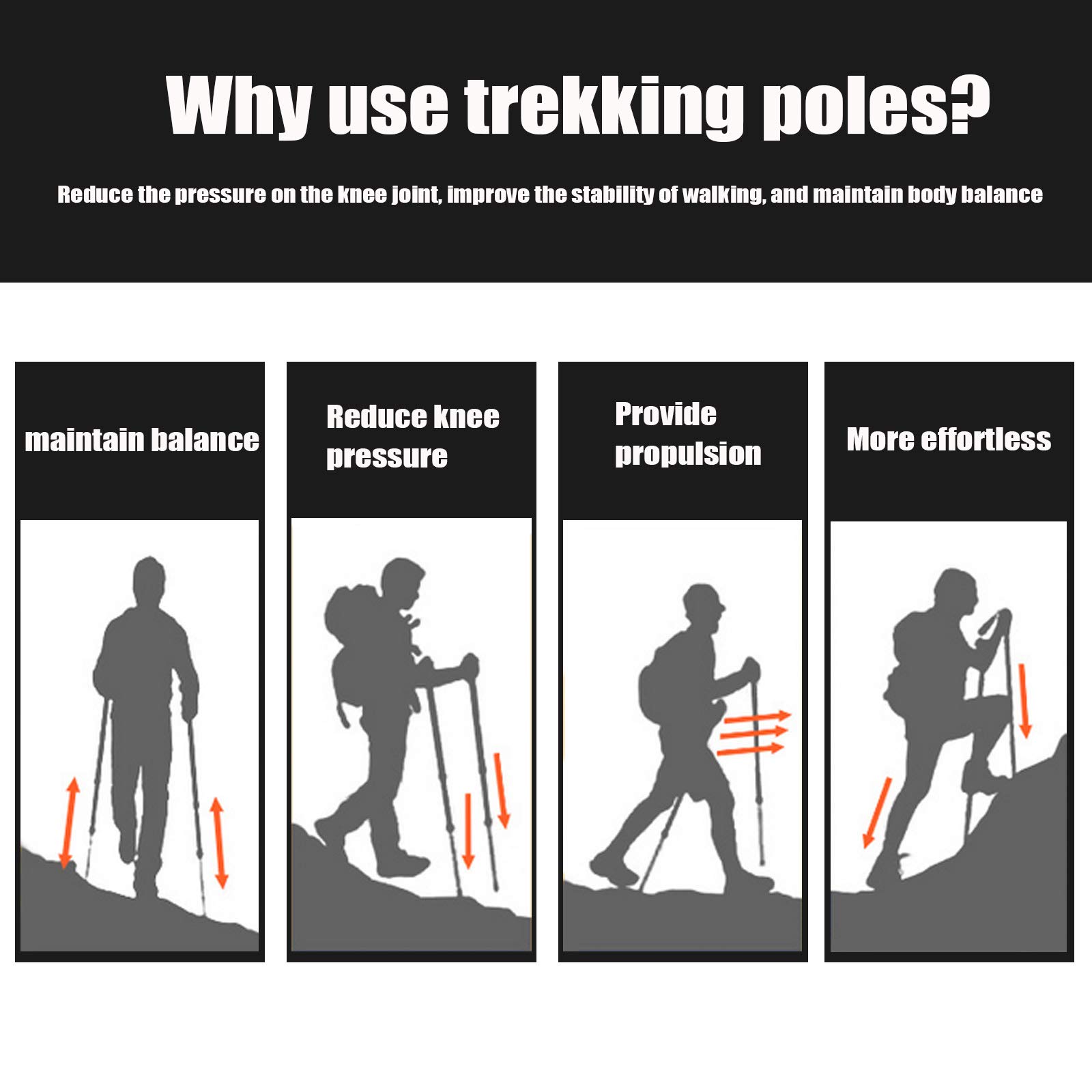 Aihoye Trekking Poles Shock Absorbing Adjustable Hiking or Walking Sticks for Hiking Collapsible Strong, 2-pc Pack Lightweight Walking Pole, All Terrain Accessories and Carry Bag (red)