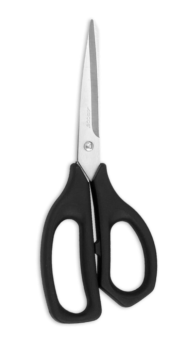 ARCOS Kitchen Knife Set 4 Pieces. 3 Chef Knives and 1 Scissors of Stainless Steel and Ergonomic Polyoxymethylene Handle for Cutting Meat, Fish and Vegetables. Series Maitre. Color Black