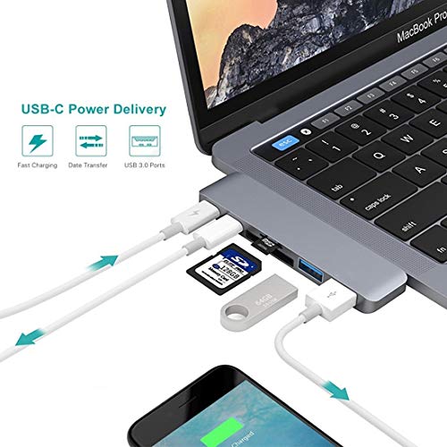 Leya-US Spare Part 6 in 1 Multi-Function Aluminium Alloy 5Gbps Transfer Rate Dual USB-C/Type-C HUB Adapter with 2 USB 3.0 Ports & 2 USB-C/Type-C Ports & SD Card Slot & TF Card Slot Compatible for