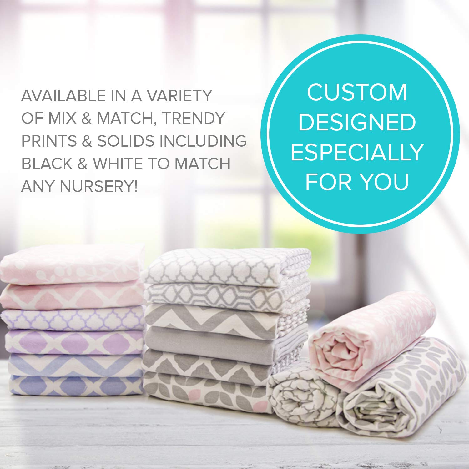 Kushies Baby Fitted Bassinet Sheets - 30 x 18 x 2 Bassinet Mattress Mini Crib Sheets - B&W Scribble Stars Bassinet Cover Mini Crib Mattress - Mattress for Playpen Carriage Pad Fitted Sheet Flannel, Scribble Stars Black & White
