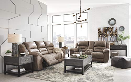 Signature Design by Ashley Stoneland Faux Leather Manual Pull Tab Reclining Sofa, Light Brown