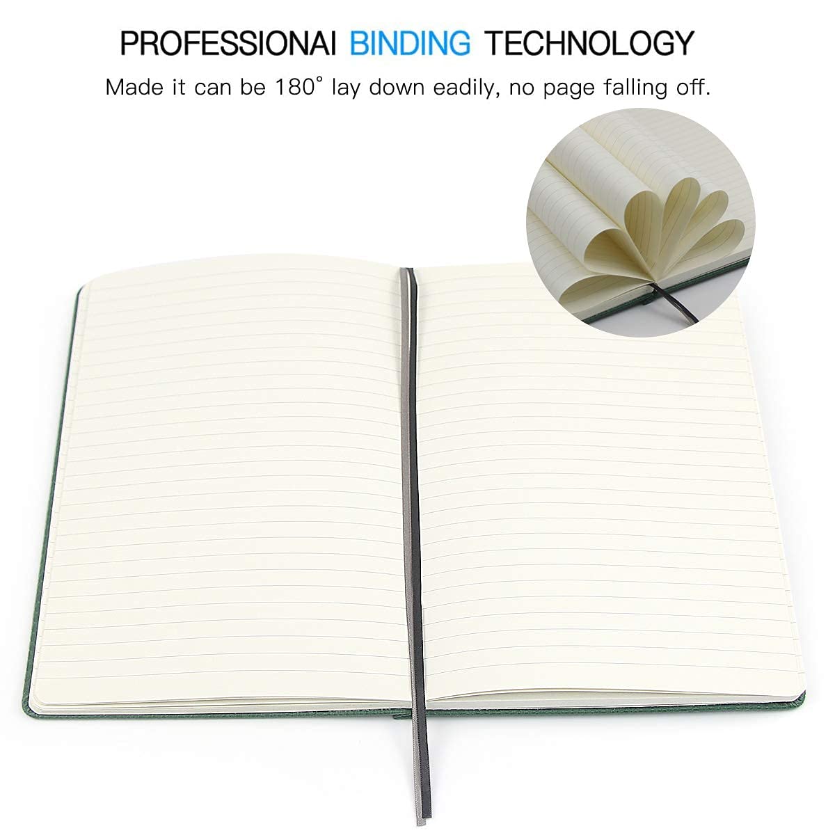 ai-natebok Hardcover Notebook Journal Lined Journal for Writing, 180° Lay Flat Design,Thick Paper with Back Pocket, Elastic Closure,192 Pages, 5.7 x 8.3 Inch (Green, Ruled)