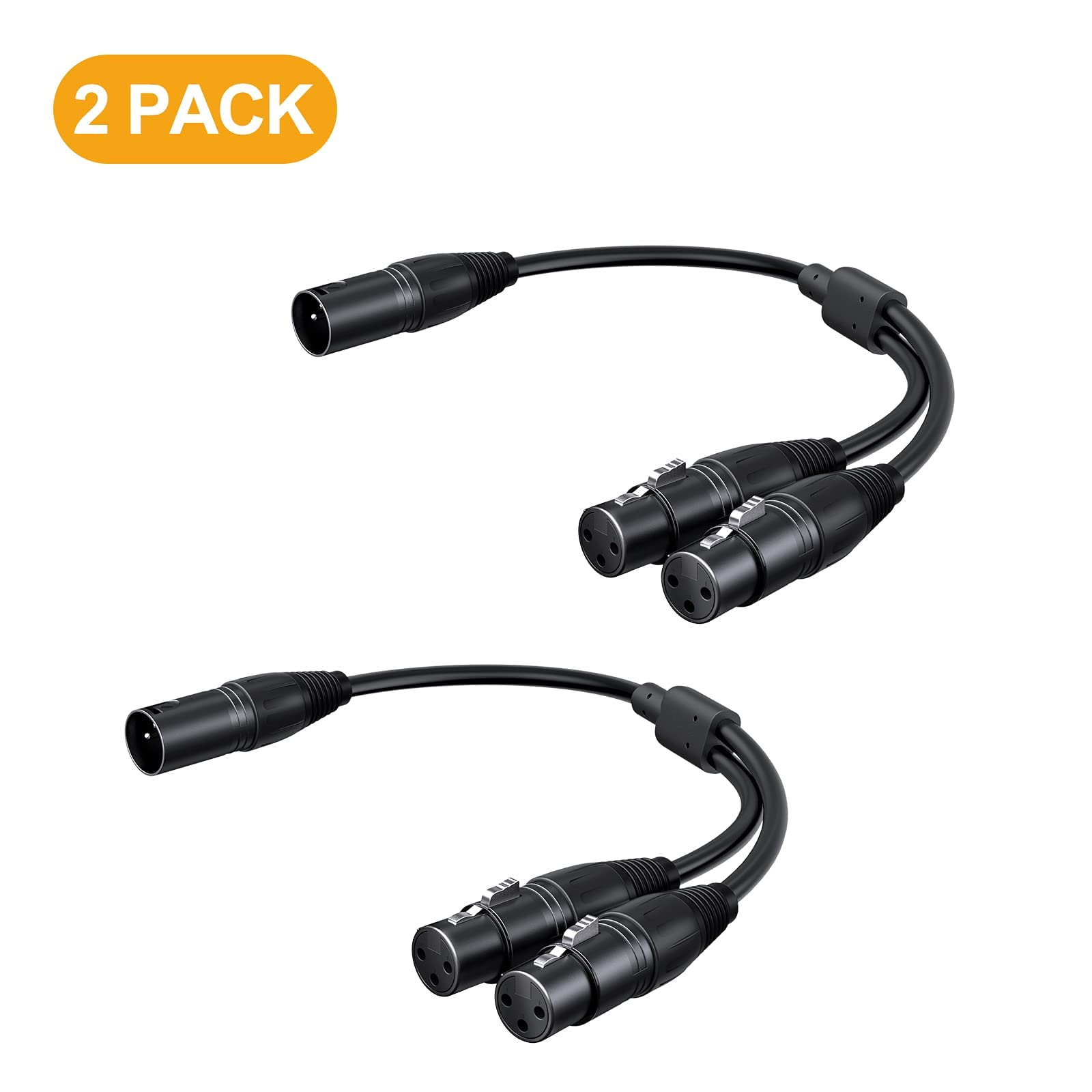 CableCreation [2-Pack XLR Male to Dual XLR Female Y Splitter 3Pin Balanced Microphone Cable, 0.3 Meter/Black