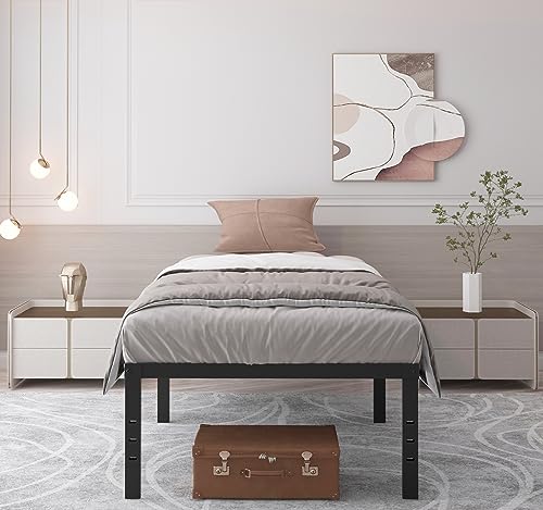 caziwhave Twin Bed Frame 18 Inch High Max 3500 lbs Heavy Duty Metal Mattress Foundation Platform Sturdy Steel Slat Support Twin Size No Box Spring Needed Easy to Assembly Noise Free Non Slip
