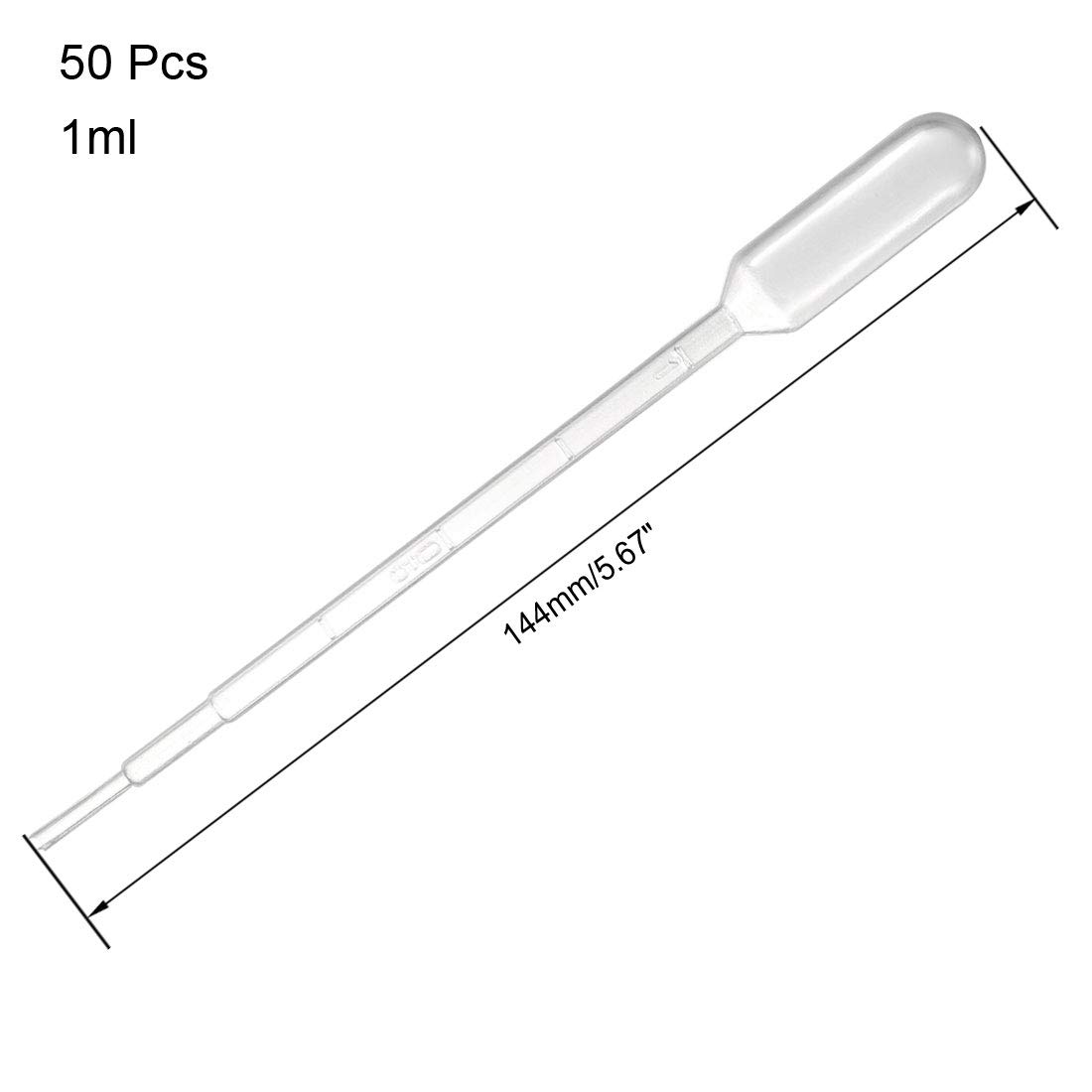 uxcell 50 Pcs Plastic Disposable Pipettes 1ml, Clear Graduated Transfer Pipettes, 144mm Length, Liquid Dropper for Lab