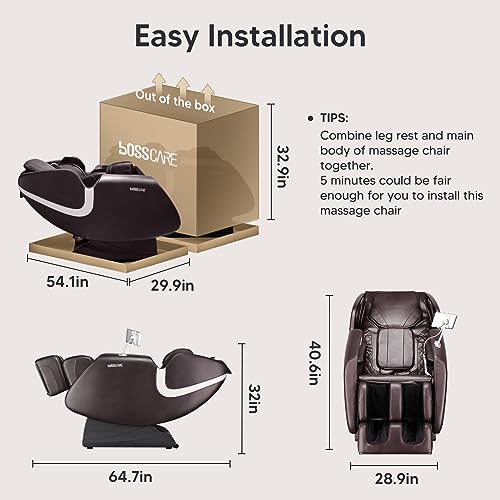 BOSSCARE Zero Gravity Massage Chair, Voice Control Full Body Airbag Massage Recliner with Back Heating, Electric Extendable Footrest, Foot Roller, Bluetooth Speaker, Touch Screen for Family & Friends