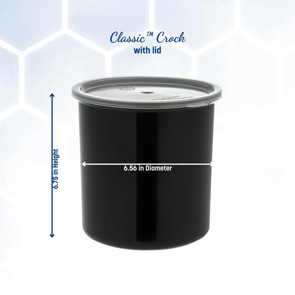 Carlisle FoodService Products Classic Round Storage Container Crock with Lid for Kitchen, Restaurants, Home, Plastic, 2.7 Quarts, Black