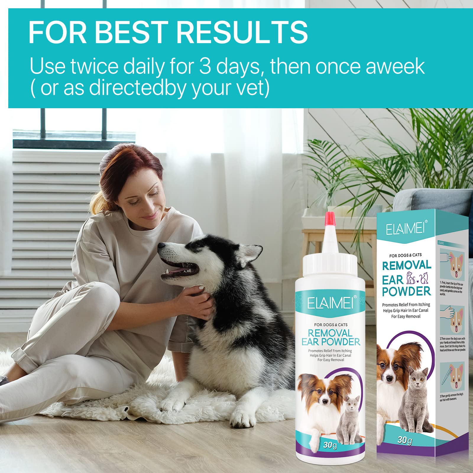 TIBLACK Removal Ear Powder for Pets, Dog Ear Cleaner, Removes Irritation, Itching and Infection, Reduce Ear Scratching and Head Shaking, Pets Ear Infection Treatment, Cleans & Remove Odors